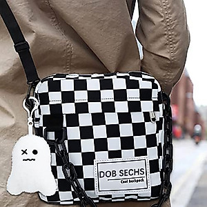 DOB SECHS Crossbody Purse Small Messenger Bags for Women Men Shoulder Bag, Black White Checkered