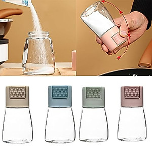 Glass Seasoning Shakers Salt & Pepper Shakers Precision Dosing Push Type For Home Cooking Picnic Camping Rations Salt Shakers (Beige+blue)