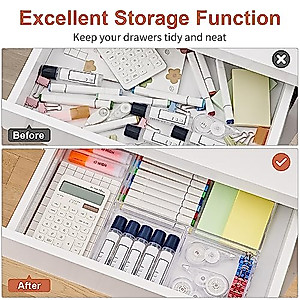 SMARTAKE 6 PCS Clear Plastic Drawer Organizers Set, Large Size Non-Slip Desk Drawer Organizer, 2-Size Versatile Bathroom and Vanity Drawer Organizer Trays for Makeup, Bedroom, Office, Kitchen Utensils