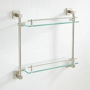 H&S Naiture Tempered Glass Shelf - Two Shelves in Brushed Nickel Finish