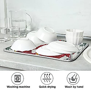 xigua Christmas Truck Dish Drying Mat for Kitchen Counter,Texture Ultra Absorbent Reversible Microfiber Dishes Drying Rack Pad Heat-resistant Mats 16x18in