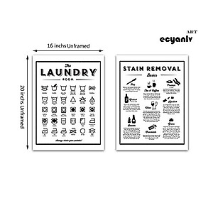 Ecyanlv Symbols and Stain Removal Laundry Sign Canvas Art Posters Prints Black White Painting Laundry Room Wall Decor Housewarming Gift 16X20Inchx2 Unframed
