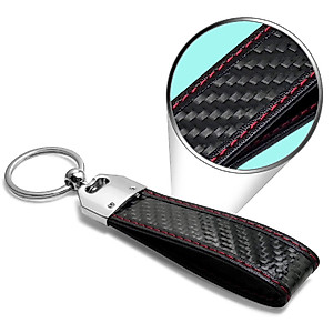 iPick Image Made for Honda Accord Real Black Carbon Fiber Loop Strap Key Chain with Red Stitching