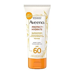 Aveeno Protect + Hydrate Moisturizing Face Sunscreen Lotion With Broad Spectrum Spf 60 & Prebiotic Oat, Weightless & Refreshing Feel, Paraben-free, Oil-free, Oxybenzone-free, 2.0 ounces