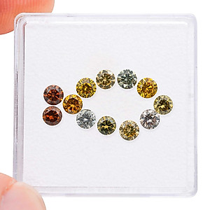 0.88 Tcw - 12 Natural Fancy Color Diamonds Yellow Orange Green Brown Gray Set For Her Handmade Women Box Lot Jewelry
