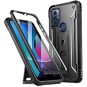 Poetic Revolution Series Case for Motorola Moto G Play (2023), Full-Body Rugged Dual-Layer Shockproof Protective Cover with Kickstand and Built-in-Screen Protector, Black