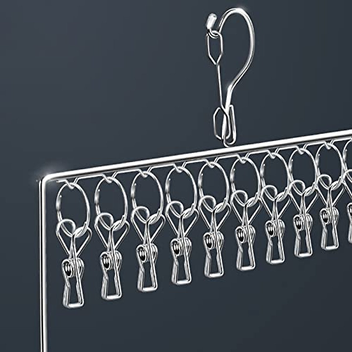 Sock Drying Rack,Clothes Drying Rack with 20/30 Stainless Steel Windproof Hook Clip, Suitable for Towel Scarf Briefs Gloves Tie Hat Socks(Square 3 Tier Sock Rack 30 Clips)