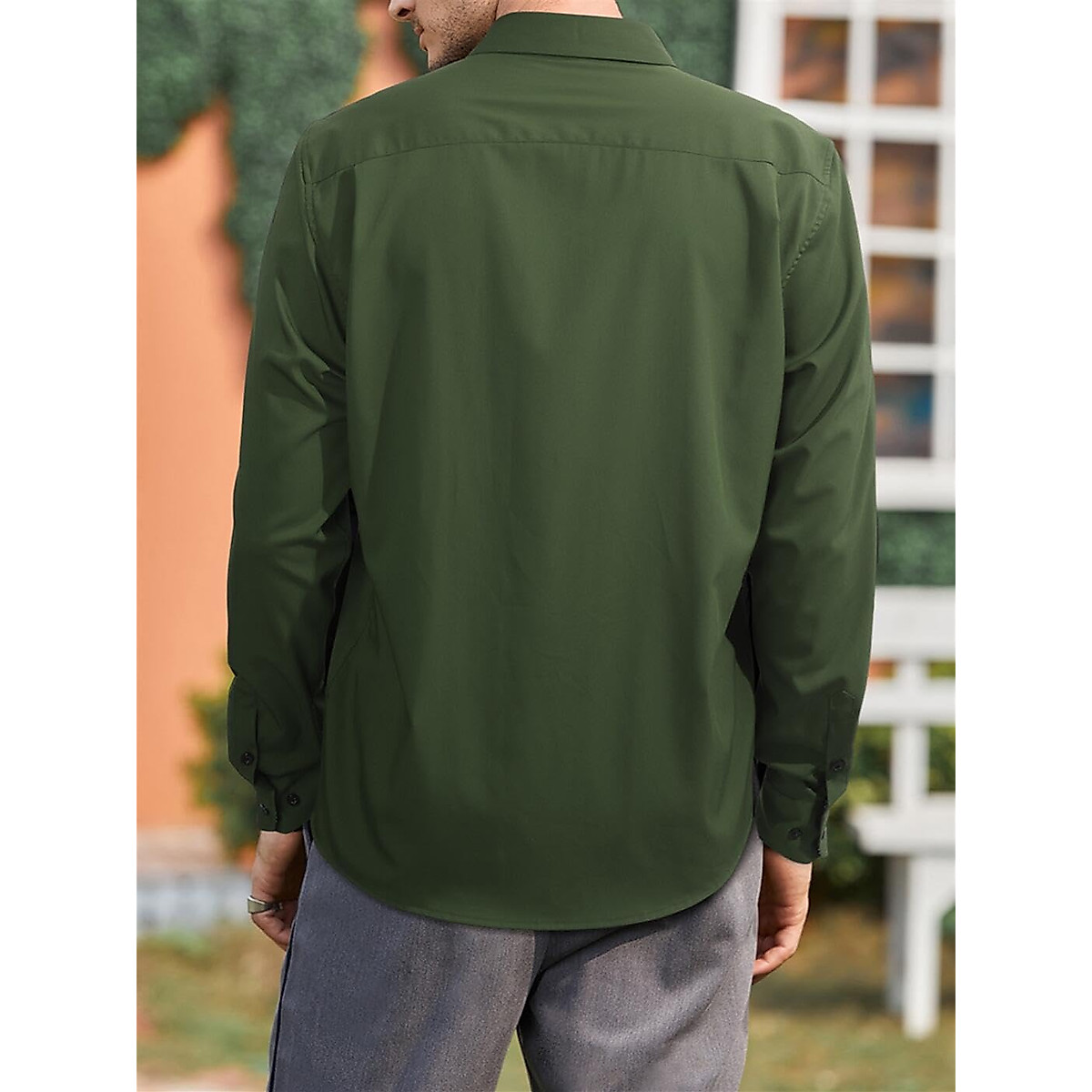 HISDERN Mens Dress Shirts Long-Sleeve: Button Casual Shirt - Green Dress Shirts for Men