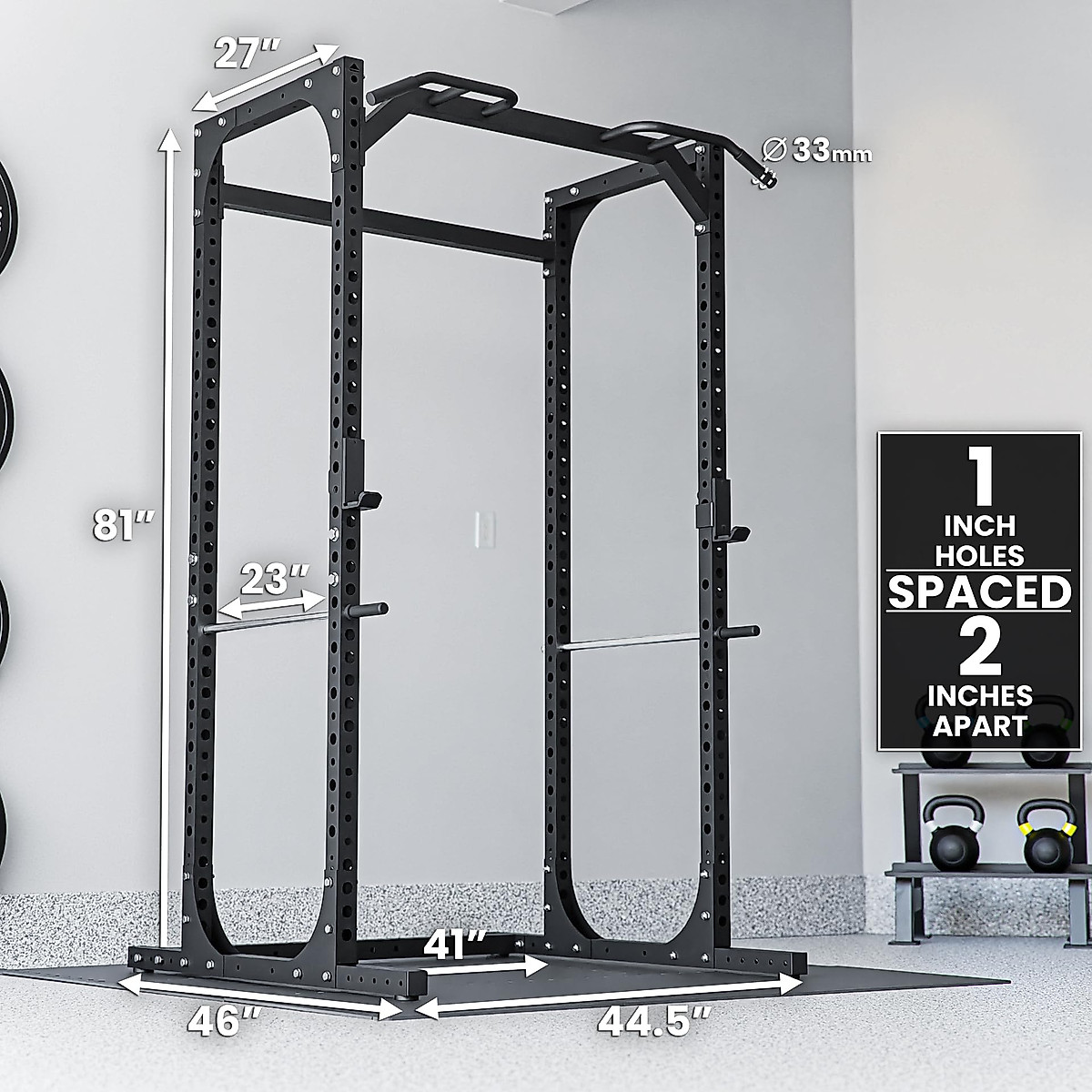 Synergee 2200 Series 81" by 44.5" Power Rack Cage with J-Cups, Safety Arms, Pull Up Bar.