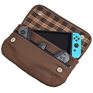 Hide & Drink, Carrying Case Compatible with Switch, Urban Travel Pouch, Soft Storage Bag, Scratch & Bump Protection, Minimalist Essentials, Waxed Canvas, Handmade, Honey Bourbon