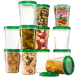 PLASTICPRO 6 Pack Twist Cap Food Storage Containers with Green Screw on Lid- 32 oz Reusable Meal Prep Containers - Freezer and Microwave Safe Green Plastic Food Storage