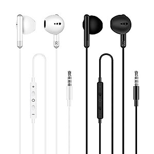 UMEIZXIN 2 Pack Wired Earbuds with 3.5mm Jack, Earphones in-Ear Headphones with Microphone,HiFi Stereo, Powerful Bass and Clear Audio, Compatible with Apple, iPad, Android, Computer (Black,White)
