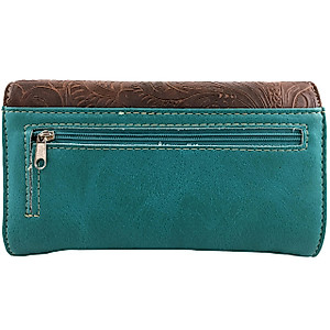 Zelris Turquoise Rhinestone Cross Western Women Crossbody Wrist Trifold Wallet (Turquoise)
