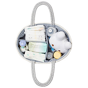 GREATALE Baby Diaper Caddy Organizer - Portable Rope Nursery Storage Bin for Changing Table & Car - Diaper Storage Basket with Removable Divider (Light Grey)