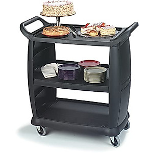 Carlisle FoodService Products Plastic Bussing Cart, 300 lb Capacity, 36.25" x 18"x 38", Black, Small