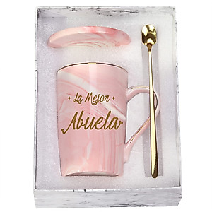 WENSSY La Mejor Abuela Mug, La Mejor Abuela Gifts, Abuela Gifts In Spanish, Birthday Mothers Day Gifts for Grandma from Granddaughter Grandkis Grandson 14 Ounce Pink with Gift Box