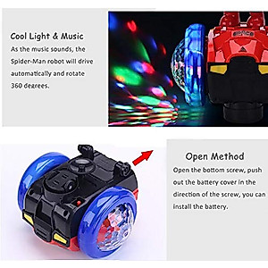 TNOIE Dancing Spider-Man Robot Toys, Spin Robot Interactive Toy Car with Colorful Flashing Lights & Music, Interactive Educational Gift Toys for 3 4 5 6 7 Year Old Boys Girls (Red)