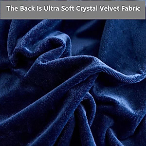 6Pcs Fluffy Faux Fur Duvet Cover Sets,Fuzzy Plush Shaggy Bedding Set(1Faux Fur Quilt Cover with Velvet Fabric Inner+1Flannel Flat Sheet+2 Shaggy Pillowcases+2 Heart Pillows) Zipper Closure Navy King