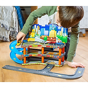 Kidplokio Ultimate Toy Car Garage Diecast Vehicle Playset with 4 Diecast Cars, Boys Ages 3+
