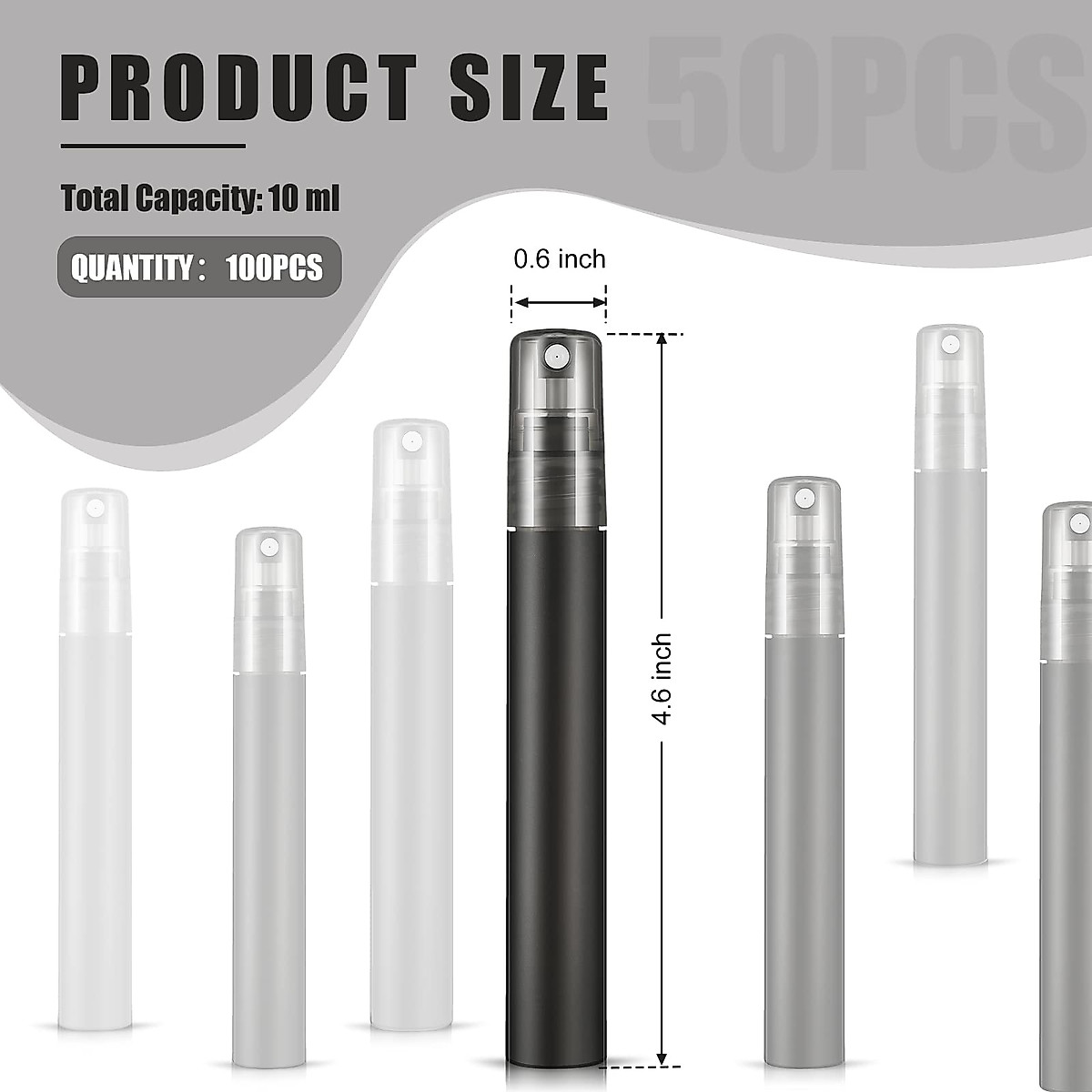 Remerry 10 ml Perfume Spray Bottles Plastic Travel Refillable Mini Bottles for Women Small Fine Mist Spray Bottles Portable Frosted Perfume Bottles Empty Atomizer for Essential Oil(50 Pcs)