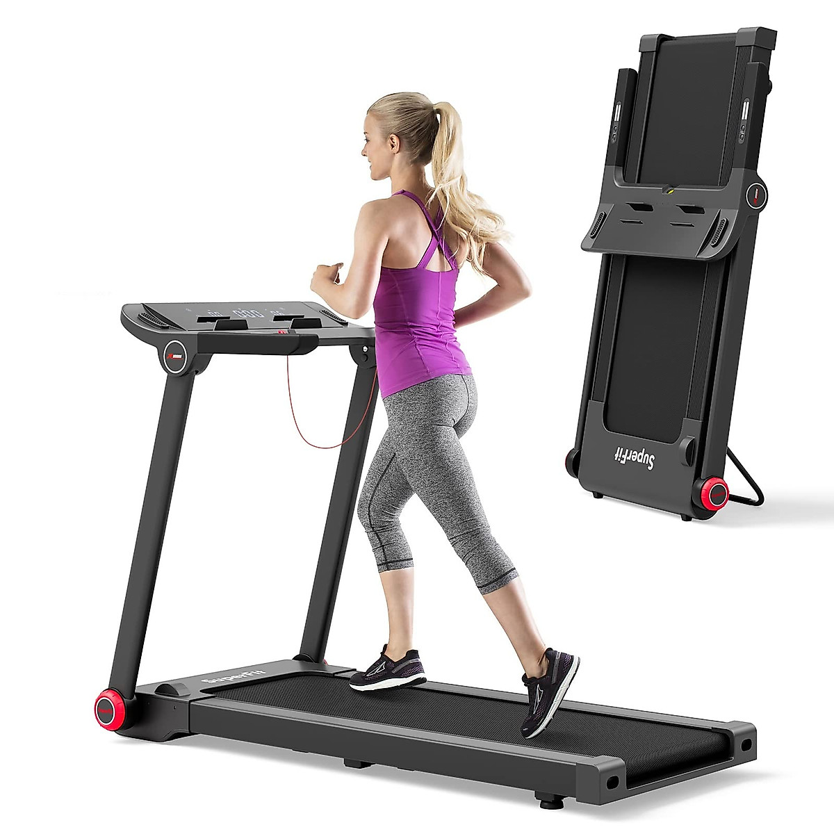 GYMAX Folding Treadmill, 3.75HP Electric Running Machine with 12 Preset Programs, Smart App Control, LCD Monitor & Device Holder, Foldable Freestanding Treadmill for Home Gym Small Space