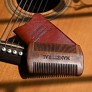 MANETURAL Beard Comb & Beard Brush Set for Men Dual Action Natural Wooden Beard Comb and Natural Boar Bristle Brush Great for Grooming Beard & Mustaches Scissors Gifts for Men Him