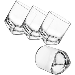 MyGift Tilting Whiskey Glass Set of 4, Highball Tumbler Clear Glasses (10oz) in Gift Box