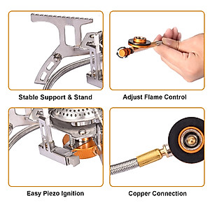 Sagafly Portable Camping Gas Stove with 1LB Propane Tank Adapter, Foldable Camp Stove Backpacking Stove with Piezo Ignition for Outdoor Hiking Cooking Burner
