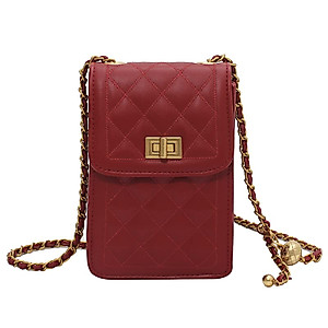 Seagloca 7.9“ Women PU Leather Quilted Crossbody Bag Shoulder Bag Phone Wallet Purse Chain Bag Clutch (White)