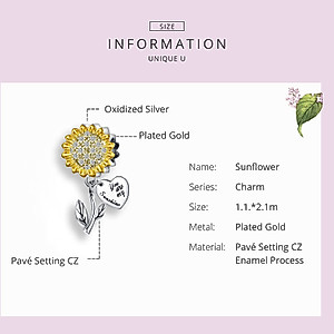 MUERDOU Sunflower Charm fit Charms Bracelets Necklaces AAA Zircon Paved Gold Plated Charm Birthday Gifts for Women