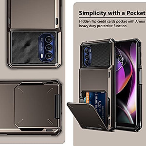 Vofolen Wallet Cover 4-Card Credit Card Holder ID Slot Scratch Resistant Dual Layer Hybrid Protective Hard Shell Rugged TPU Bumper Armor Case for Motorola Moto G 5G 2022 Gun