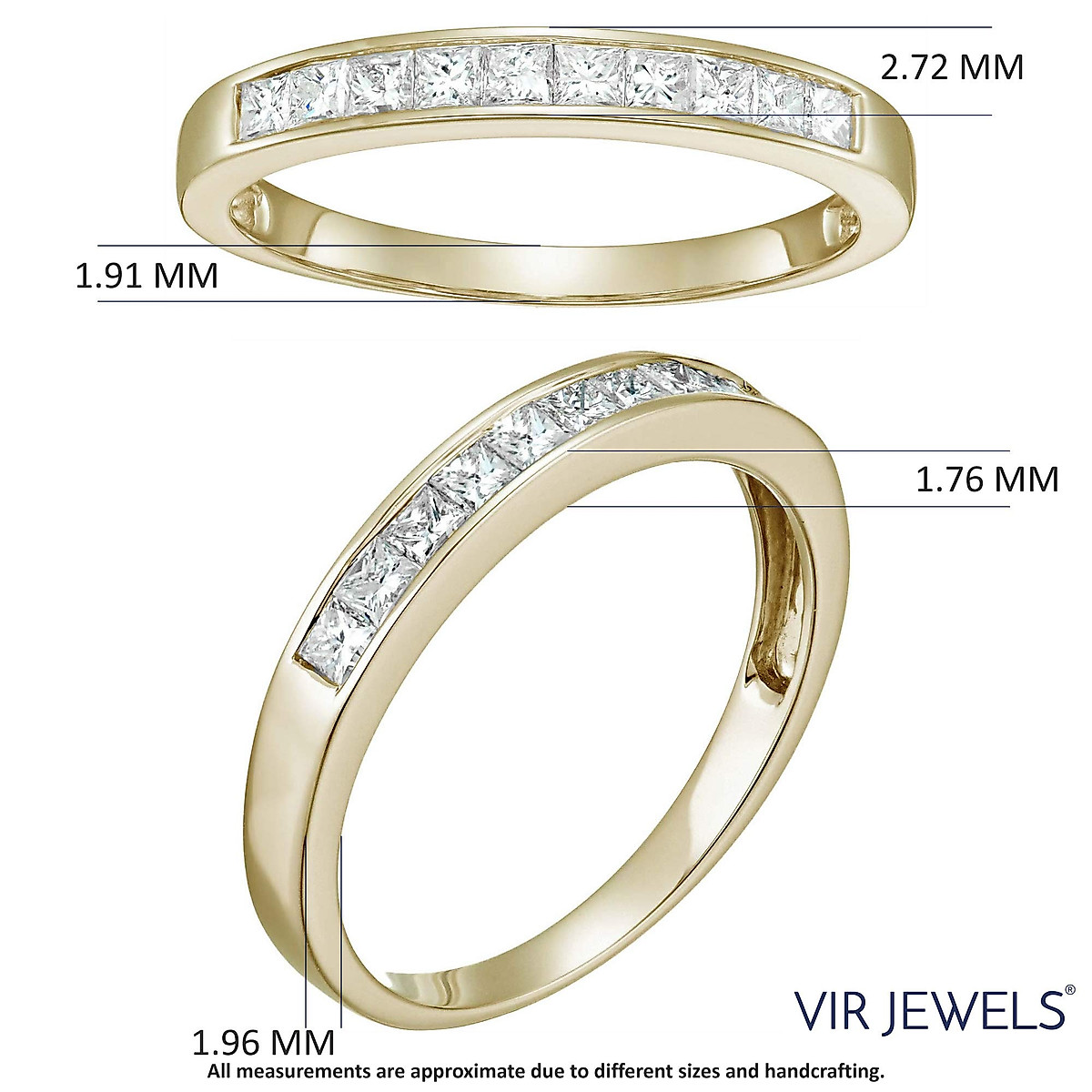 Vir Jewels 1/2 carat (ctw) Diamond Wedding Anniversary Band for Women, Half Eternity Princess Cut Square Diamond Engagement Ring 14K Yellow Gold Channel Set 0.50 cttw, Size 10