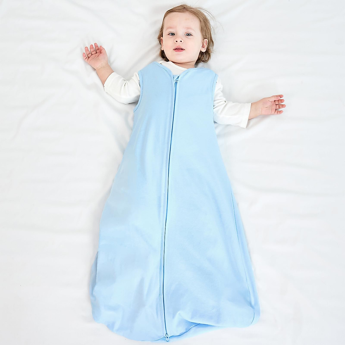 Sosomi Sleep Sack 3-Pack 100% Organic Cotton Wearable Blanket Kids 0.5 TOG Toddler Sleeping Bag Sleeveless Baby Sleep Sack 0-6 Months Baby Swaddle Blanket 2-Way Zipper Toddler Sleeping Sack S Size