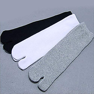 3 Pairs of Elastic Cotton Tabi Toe Socks (White/Grey/Black)