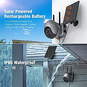 Wireless Security Camera Outdoor, 2K Solar Powered WiFi Cameras, Rechargeable Solar Outdoor Camera with PIR Motion Detection, 2-Way Audio, IP65 Waterproof, Spotlight & Siren, Color Night Vision