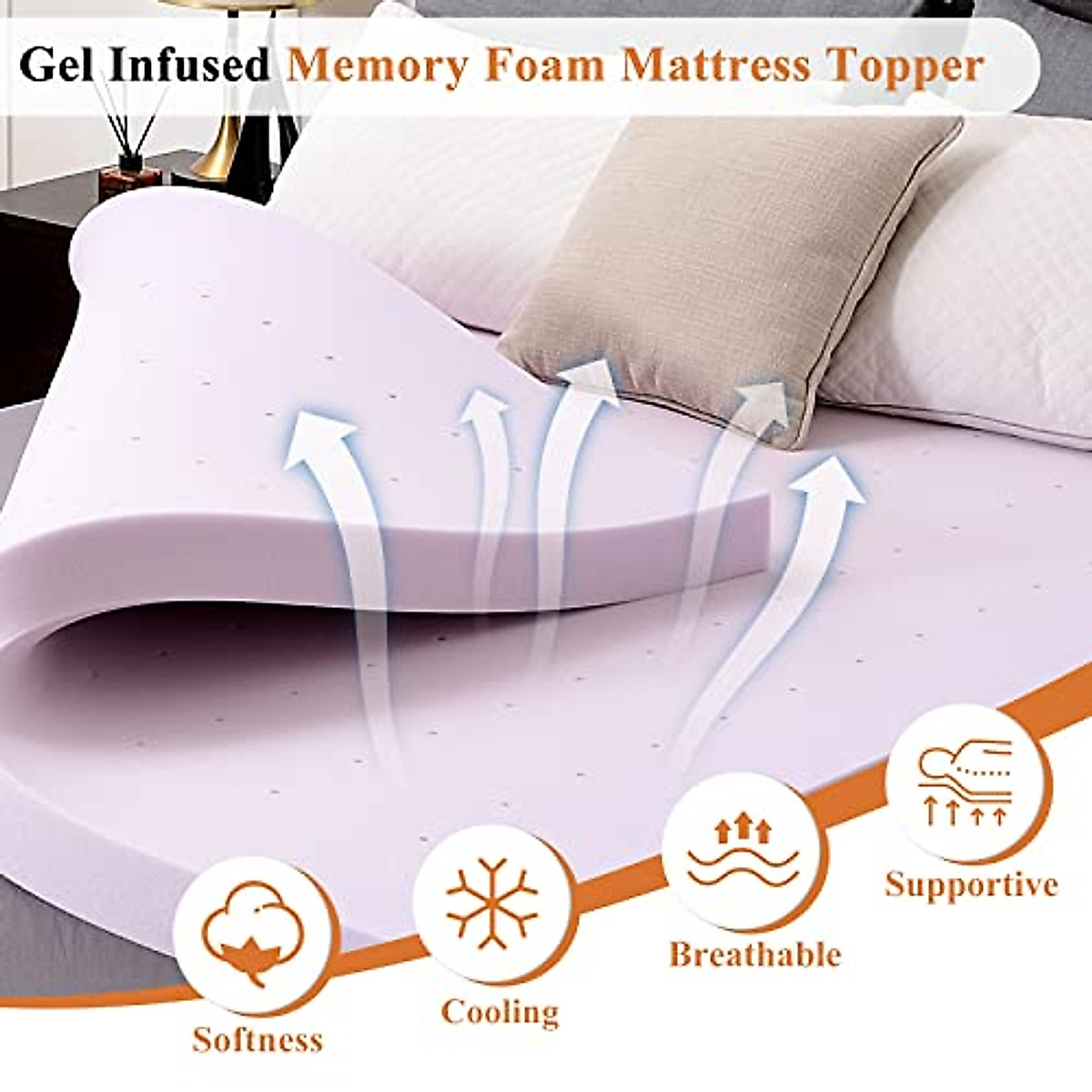 NeuType 3 Inch Memory Foam Mattress Topper Queen Size Mattress Topper Soothing Lavender Infused Cooling Gel Infused Bed Topper CertiPUR-US Certified, Foam Mattress Pad for Pressure-Relieving