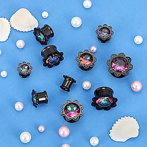 Qmcandy 2pcs 0g-1" Stainless Steel Lotus Edge Crystal Ear Gauges Piercing 0g