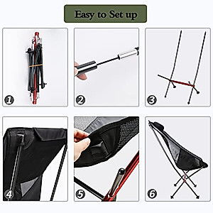 Portable Camping Chair, Compact Ultralight High Back Camp Chairs for Adult, Aluminum Backpacking Chair Removable Pillow, Side Pocket & Carry Bag, for Outdoor Hiking Travel Beach Fishing(Black Grey)