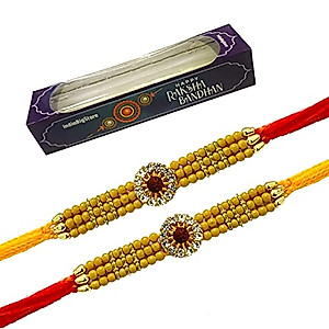 IndiaBigShop Rakhi for Brothers Round 12 Stone Beads Design Rakhi Thread, Raksha Bandhan Gift for your Brother Vary Color - Set of 2