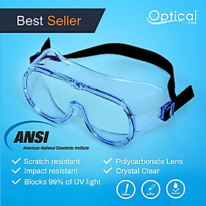 Safety Goggles | FDA Registered | Anti-Fog Design | Fits Over Glasses | Scratch Resistant | Medical Goggles | Lab Goggles | Science, Biology, Chemistry, Work, Nurse