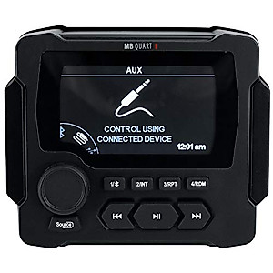 MB Quart GMR-LED Gauge Hole Marine Receiver Bluetooth AM/FM/Weather Band/USB Bundle with Pair Rockville RKL65MBW 6.5" 700w Marine Boat Speakers w/LED with Black/White Grilles