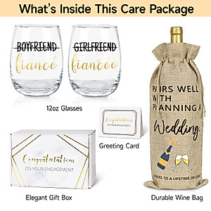Engagement Gifts for Couples, Wine Coffee Glass Engaged Gift Set with Wine Bag for Women his and her him Fiance Fiancee Friend Girlfriend Boyfriend Newlywed, Bride and Groom to be, Bridal Shower Gift