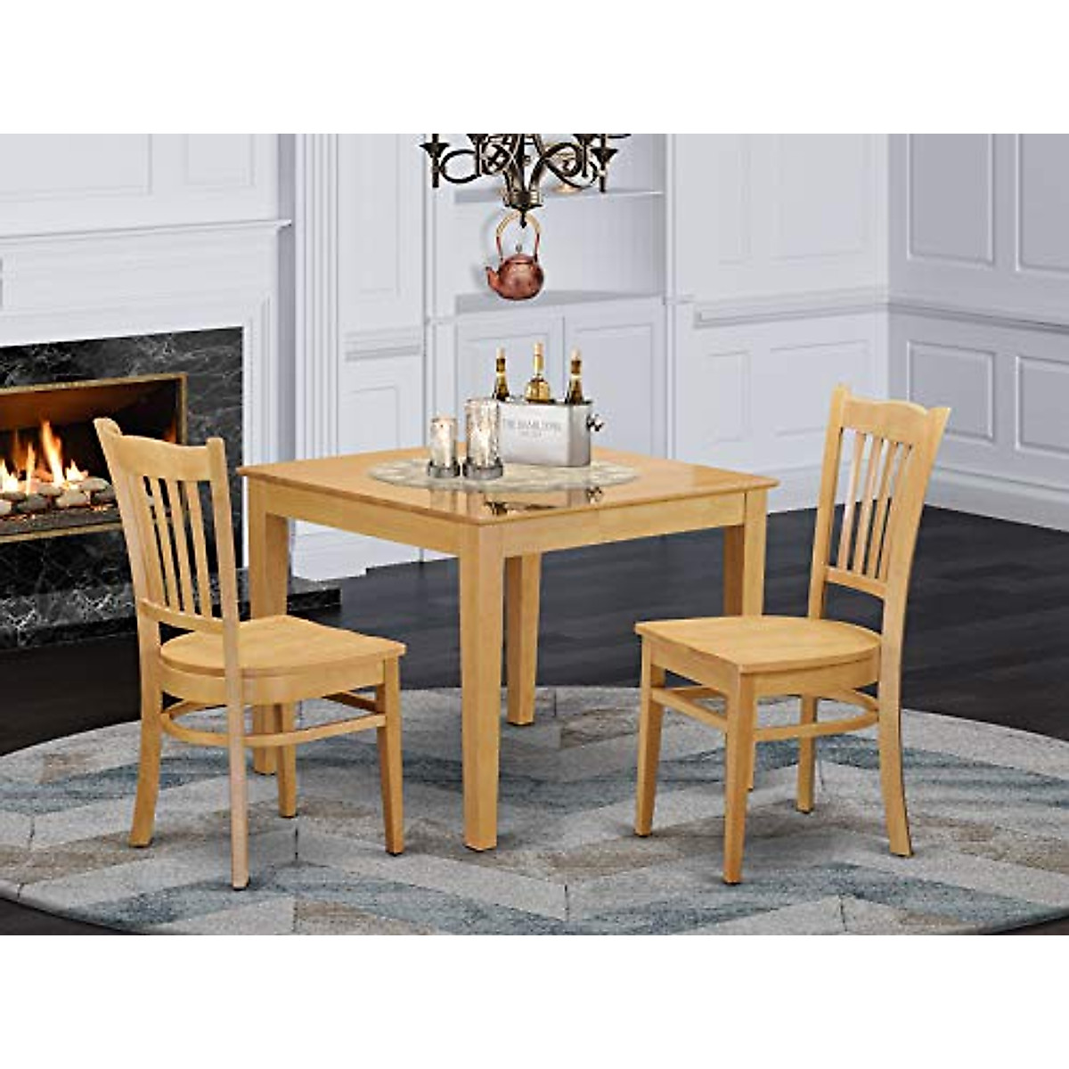 East West Furniture OXGR3-OAK-W Oxford 3 Piece Set Contains a Square Dinner Table and 2 Kitchen Dining Chairs, 36x36 Inch, Oak