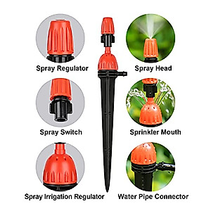 Yulaiyoen 25pcs Drip Irrigation Emitters for 1/4" Irrigation Hose Accessories, Adjustable 360 Degree Water Flow Stake Drippers, Garden Irrigation Drippers for Watering System