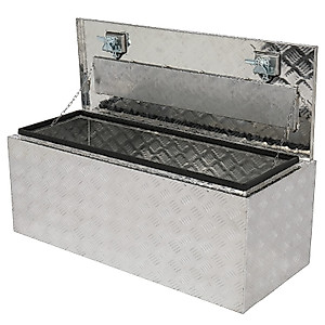 MOTORHOT 42" W x 18" H x 17" D Aluminum Truck Tool Box with Lock & Keys, Diamond Plate Truck Underbody Toolbox Trailer Pickup Truck Bed ATV RV Box Storage Organizer, Silver