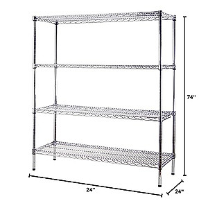 Regal Altair 24" Deep x 24" Wide x 74" High 4 Tier Chrome Wire Shelving Kit | NSF Commercial Storage Rack Unit