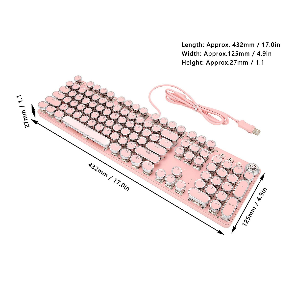 Mechanical Keyboard, 104 Keys Wired Retro Typewriter Round Punk Keycap Gaming Keyboard with Adjustable RGB Backlit Multi Mode for Gamer Typist E-Sports()