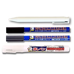 Someie GSI Creos Gundam Marker Ultra Fine for Panel Lining GM01 Black & GM02 Gray & Eraser Pen GM300 & Knock-Type Eraser