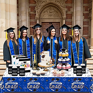 Oigco Tablecloth, 3 Pack Blue Rectangular Graduation Party Table Cloths, 54'' x 108'', Class of 2024 PE Plastic, Lightweight, Pleated Corners, All-Season