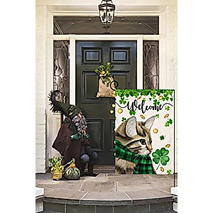 St. Patrick's Day Garden Flag 12x18 Vertical Double Sided Welcome Spring Cat Clover Farmhouse Holiday Outside Decorations Burlap Yard Flag BW242